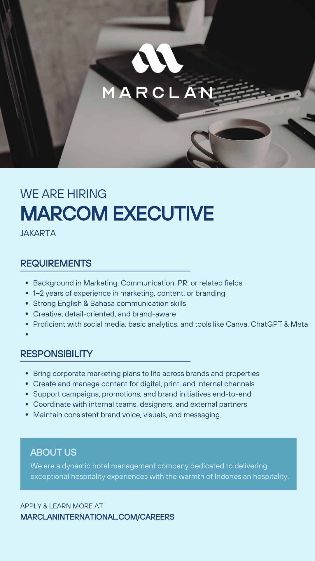 Marcom Executive | Hospitality Management Company